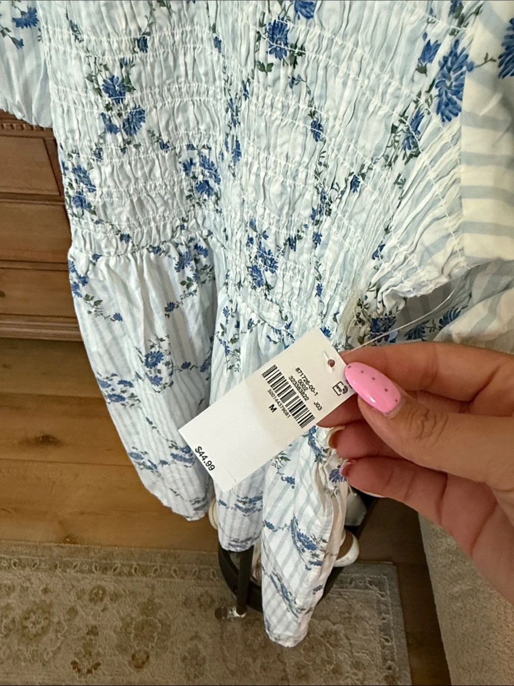 Old Navy | Dresses | Old Navy Light Blue And White Floral Smocked Puff ...
